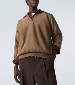 A.PRESSE Cotton Fleece Half-zip Sweatshirt - Brown