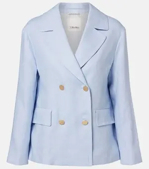 Max Mara Avenue Double-breasted Linen Blazer - Blue