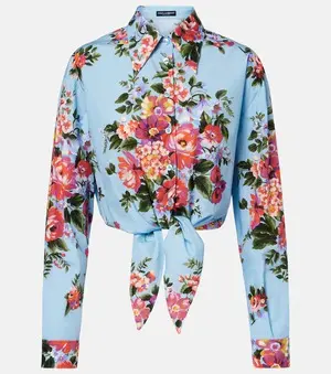 Dolce & Gabbana Floral Cropped Cotton Shirt - Blue