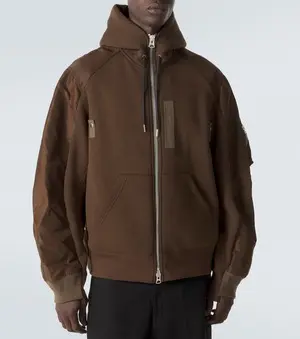 Sacai Cotton-blend And Twill Hoodie - Brown