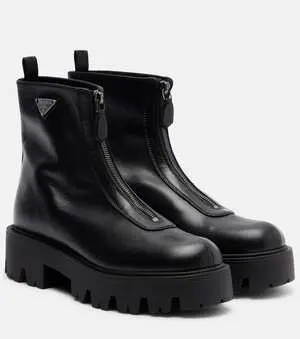 Prada Leather Platform Ankle Boots