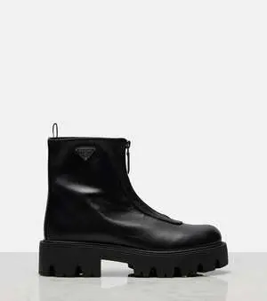 Prada Leather Platform Ankle Boots