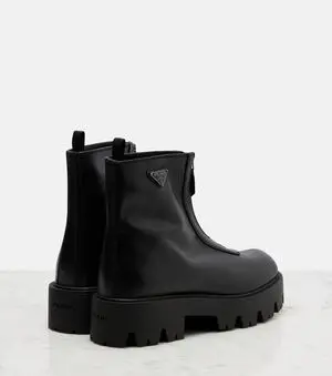 Prada Leather Platform Ankle Boots - Black