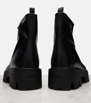 Prada Leather Platform Ankle Boots - Black