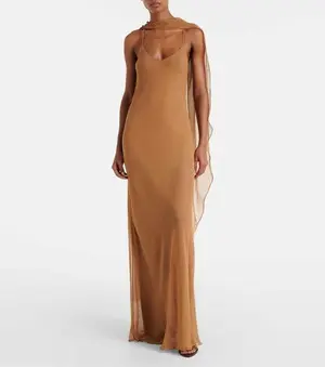 THE SEI Caped Silk Satin Gown