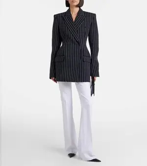 MUGLER Pinstriped Virgin Wool Blazer