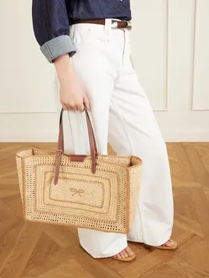 ANYA HINDMARCH Bow Leather-trimmed Raffia Tote