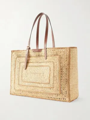 ANYA HINDMARCH Bow Leather-trimmed Raffia Tote