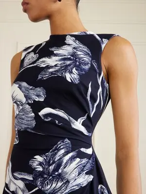 Erdem Gathered Floral-print Ponte Midi Dress - Blue