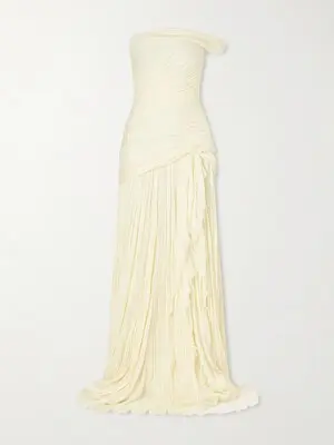 MARMAR HALIM One-shoulder Draped Plissé-chiffon Gown