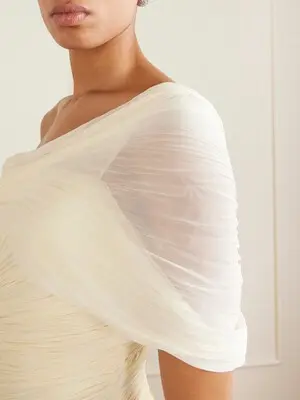MARMAR HALIM One-shoulder Draped Plissé-chiffon Gown