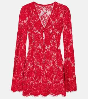BANANHOT Millie Cotton And Brocade Lace Minidress - Red