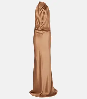 THE SEI Halterneck Silk Satin Gown - Brown