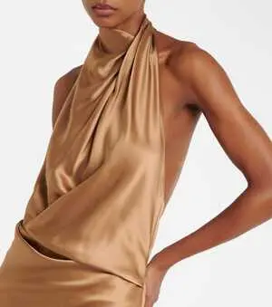THE SEI Halterneck Silk Satin Gown - Brown