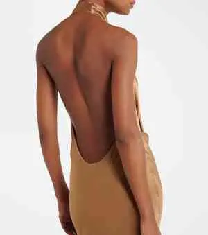 THE SEI Halterneck Silk Satin Gown - Brown