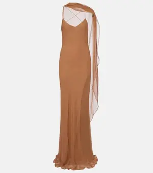 THE SEI Caped Silk Satin Gown - Brown