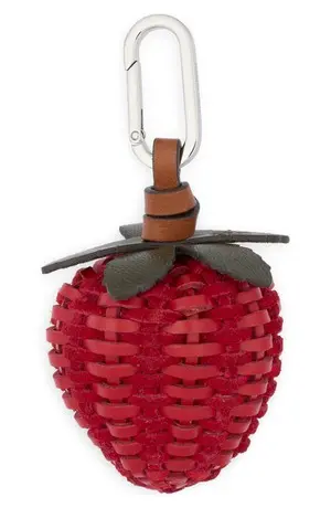 Tory Burch Strawberry Woven Leather Key Fob - Red