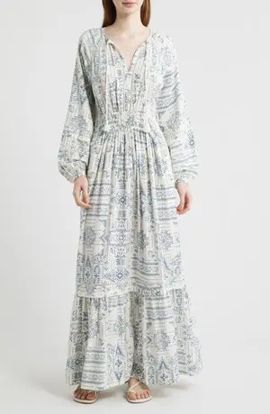 Pendleton Athena Long Sleeve Linen Blend Maxi Dress