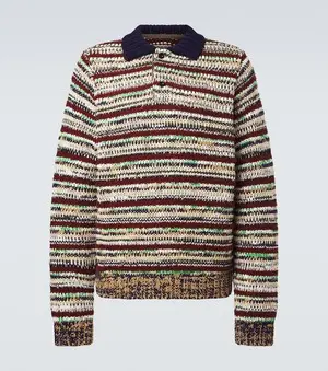 Sacai Striped Cotton-blend Polo Sweater
