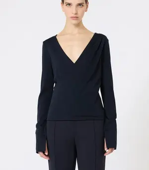 Max Mara Virgin Wool Wrap Top - Blue
