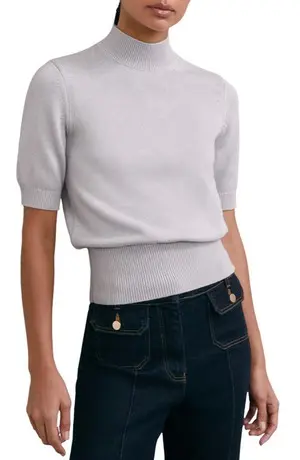 REISS Aria Mock Neck Cotton & Wool Sweater - Grey