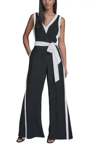 Karl Lagerfeld Aerowash Tie-waist Jumpsuit - Black Soft White