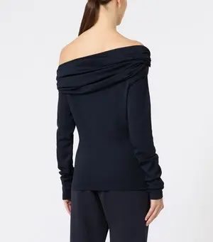 Max Mara Virgin Wool Draped Blouse - Blue