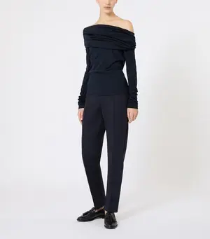 Max Mara Virgin Wool Draped Blouse - Blue