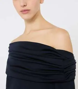 Max Mara Virgin Wool Draped Blouse - Blue