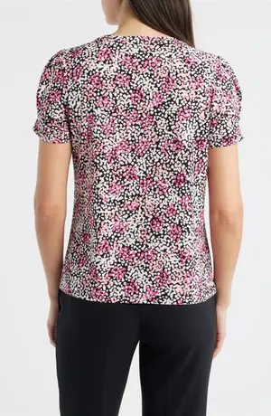 Anne Klein Printed Pleat Short Sleeve Top