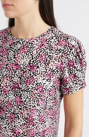 Anne Klein Printed Pleat Short Sleeve Top