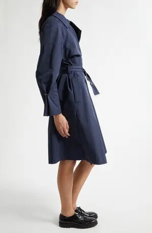 Emporio Armani Metal Tip Sash Trench Coat - Navy