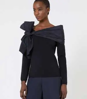 Max Mara Wool-blend Top With Bow Detail - Blue