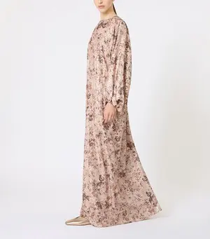 Max Mara Metallic Silk Floral Maxi Dress