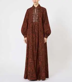 Max Mara Cotton Printed Kaftan Maxi Dress - Beige