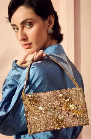 SIMITRI Sequin Embellished Box Clutch - Golden Ember