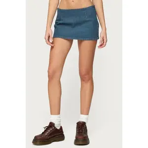 EDIKTED Monrow Low Rise Denim Microskort - Blue-washed