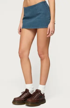 EDIKTED Monrow Low Rise Denim Microskort - Blue-washed