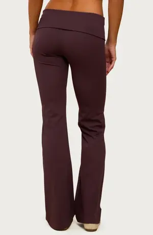 EDIKTED Oriane Foldover Flare Leggings - Plum