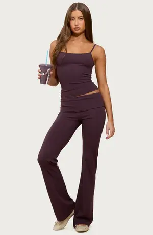 EDIKTED Oriane Foldover Flare Leggings - Plum