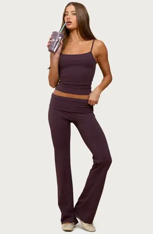 EDIKTED Oriane Foldover Flare Leggings - Plum