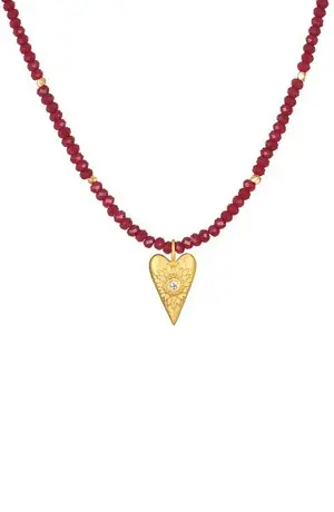 SATYA JEWELRY Healing Heart Onyx Heart Necklace - Red