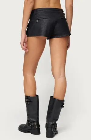 EDIKTED Faux Leather Micro Cargo Shorts - Black
