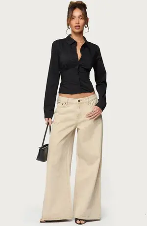 EDIKTED Button Strap Baggy Wide Leg Jeans