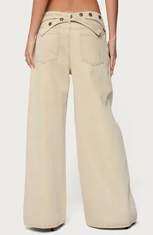 EDIKTED Button Strap Baggy Wide Leg Jeans