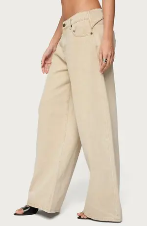 EDIKTED Button Strap Baggy Wide Leg Jeans