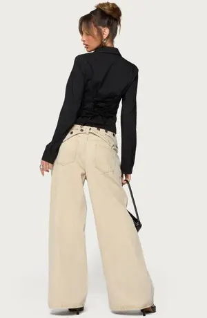 EDIKTED Button Strap Baggy Wide Leg Jeans