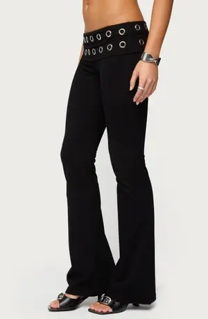 EDIKTED Grommet Foldover Low Rise Flare Pants