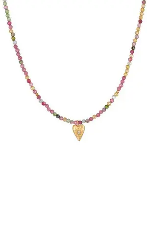 SATYA JEWELRY Aligned With Love Tourmaline Heart Choker Necklace - Pink