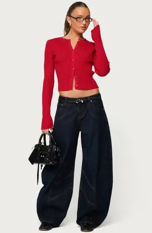 EDIKTED Double Pocket Low-rise Barrel Leg Jeans